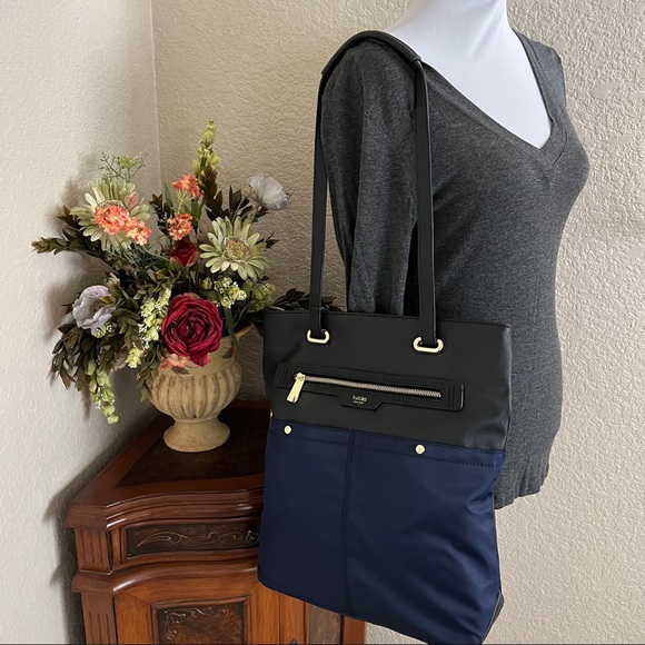 Tutilo | Bags | Tutilo Navy Nylon And Black Vegan Leather Tote Backpack ...